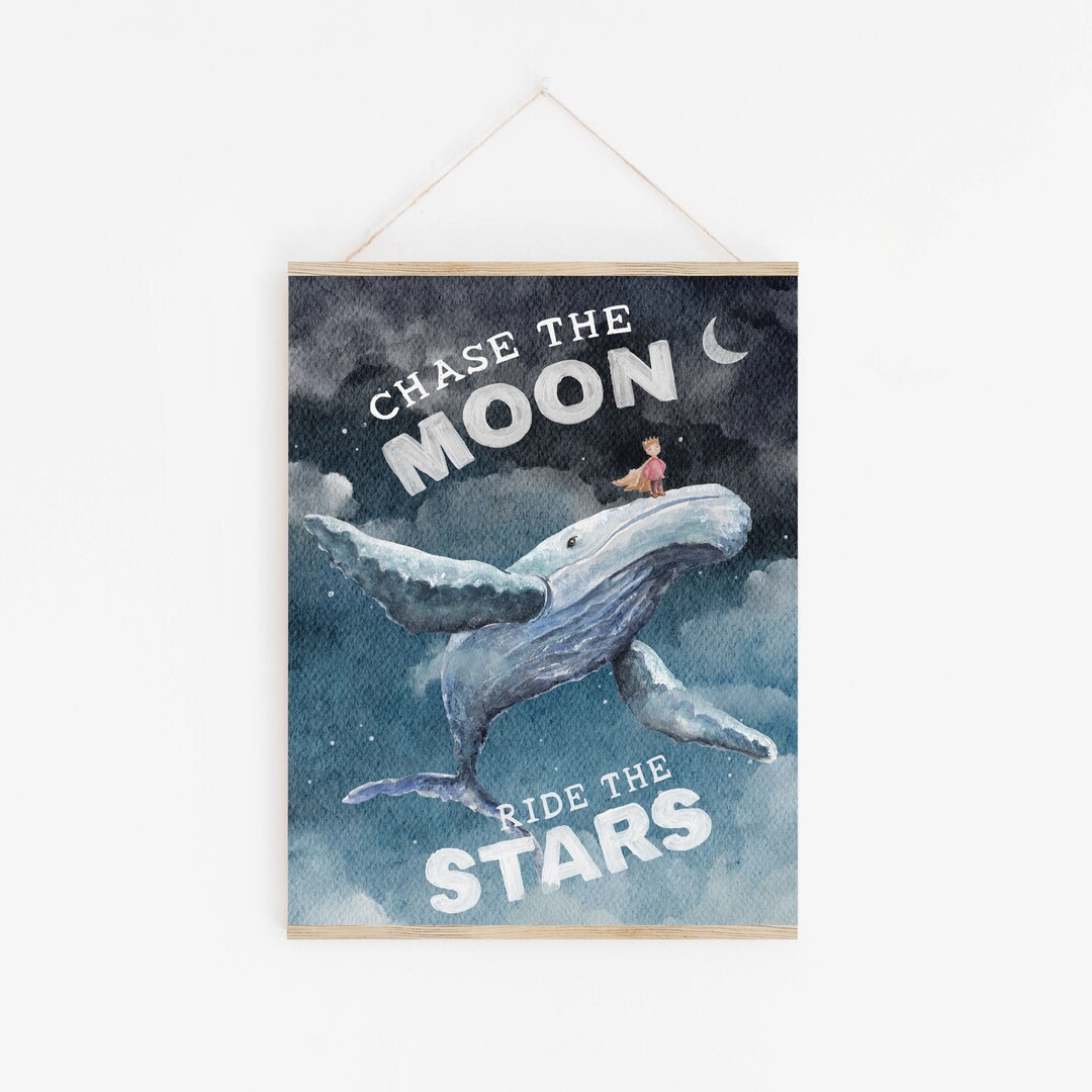 Chase the Moon Ride the Stars Whale Stars Moon Nursery Art Nautical Art ...