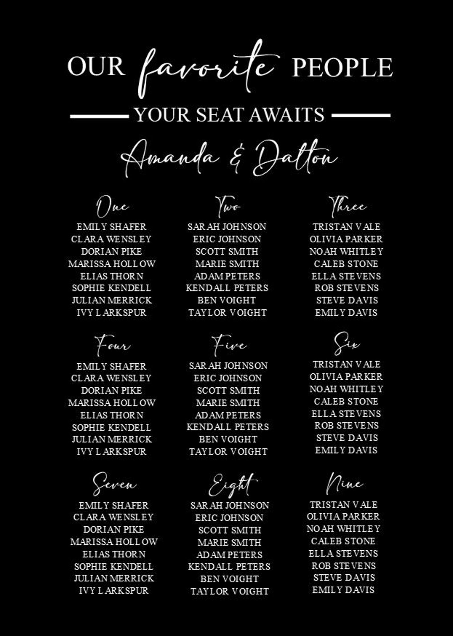 Custom Wedding Seating Chart Decal, Custom Mirror Seating Chart Decal ...