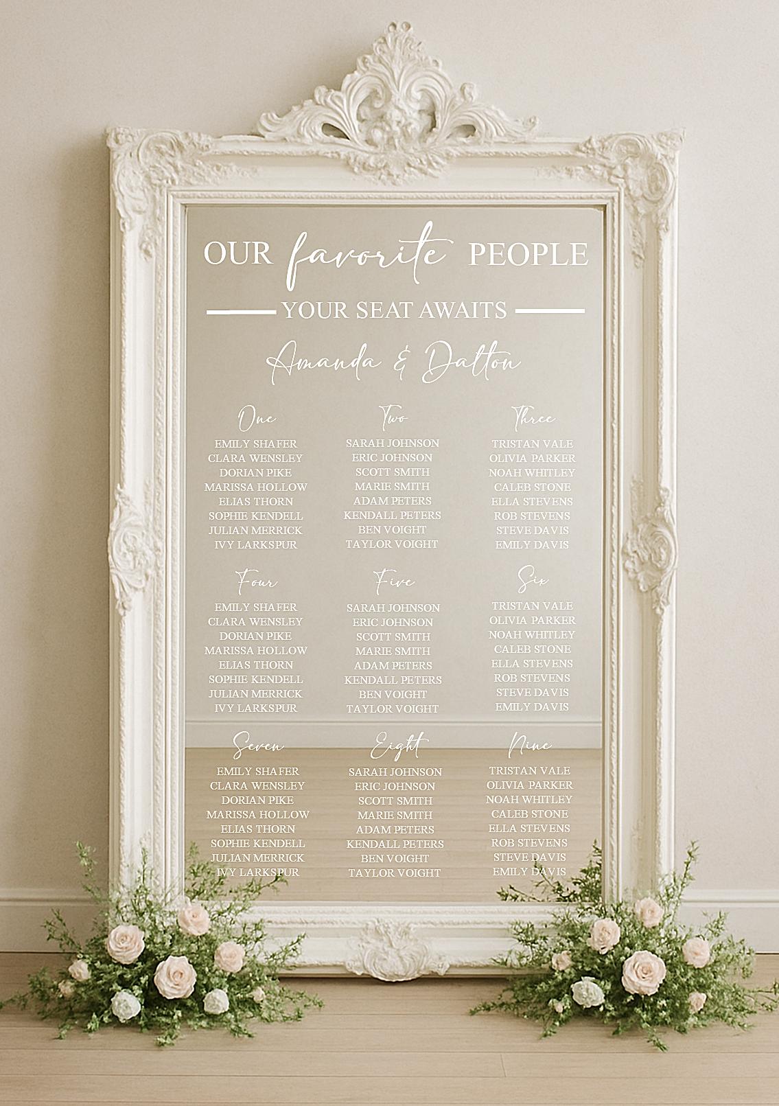 Custom Wedding Seating Chart Decal, Custom Mirror Seating Chart Decal ...