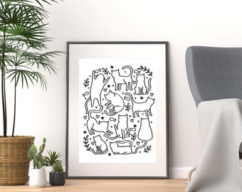 Cat Lady Art Print, Cat Wall Art, Cat Lover Gift, Cat Poster, Minimal ...