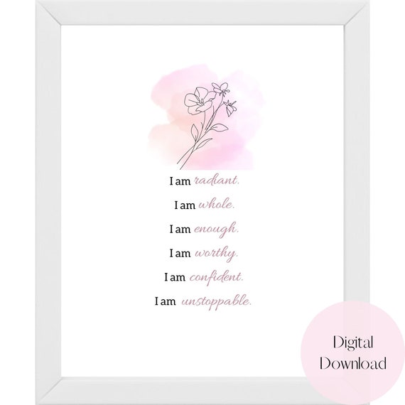 I Am Positive Affirmations Printable Wall Art Home Decor - Etsy