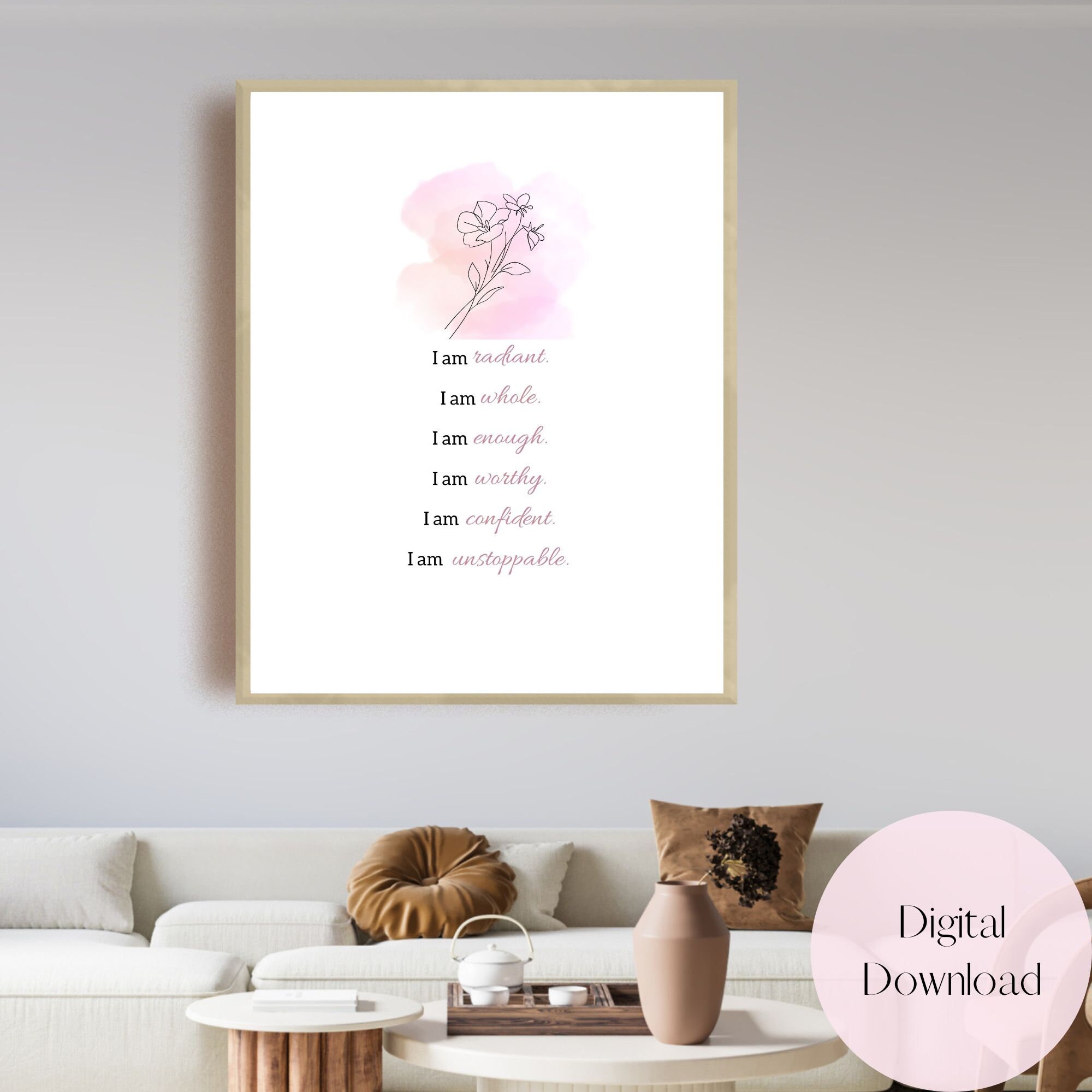 I Am Positive Affirmations Printable Wall Art, Home Decor, Living Room ...