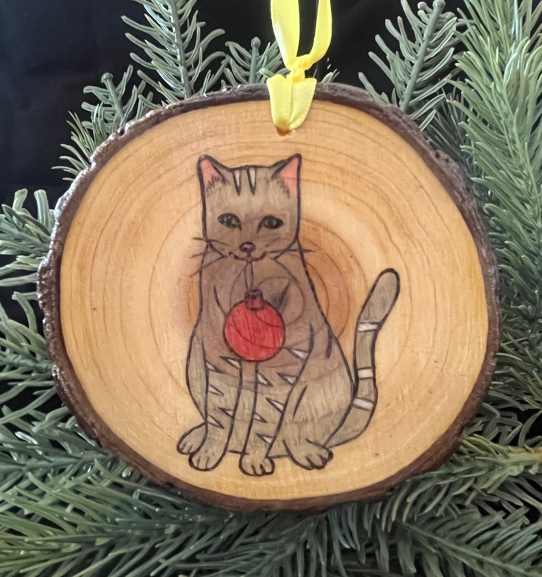 Wood/pyrography Cat Ornament - Etsy