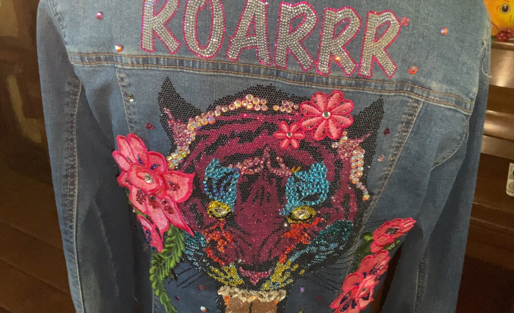Custom-made Pink Tiger Jesus Bedazzled Denim Jacket - Etsy