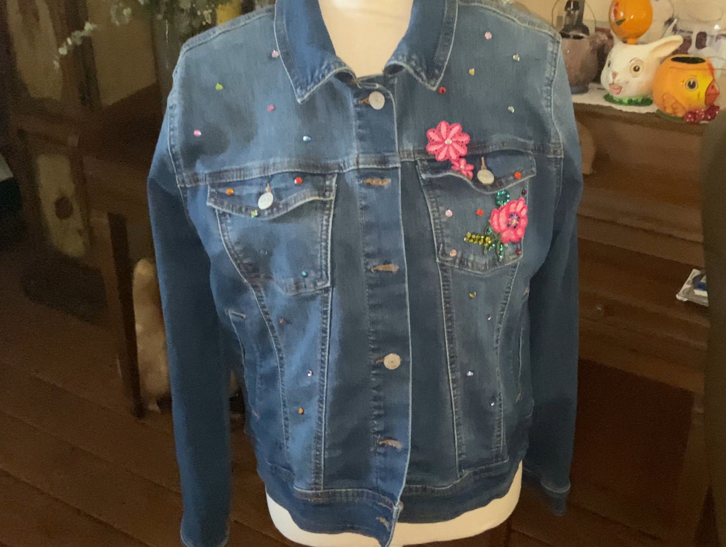 Custom-made Pink Tiger Jesus Bedazzled Denim Jacket - Etsy