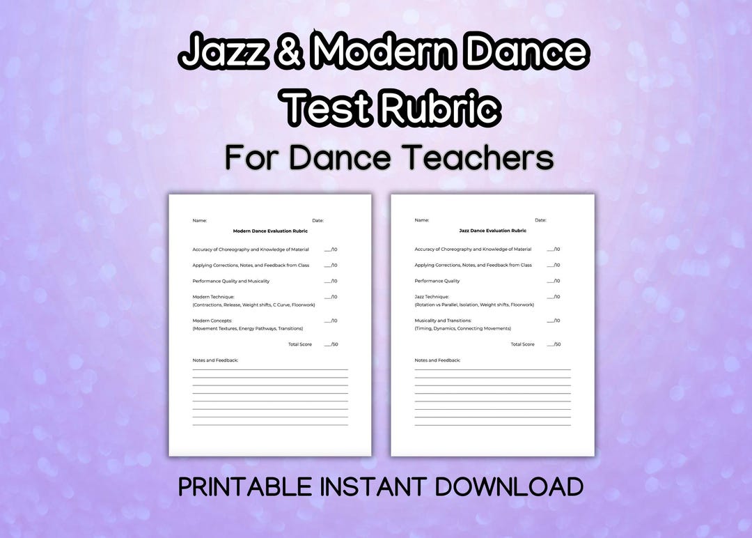 Jazz and Modern Dance Test Rubric for Dance Teachers, Dancer Evaluation ...