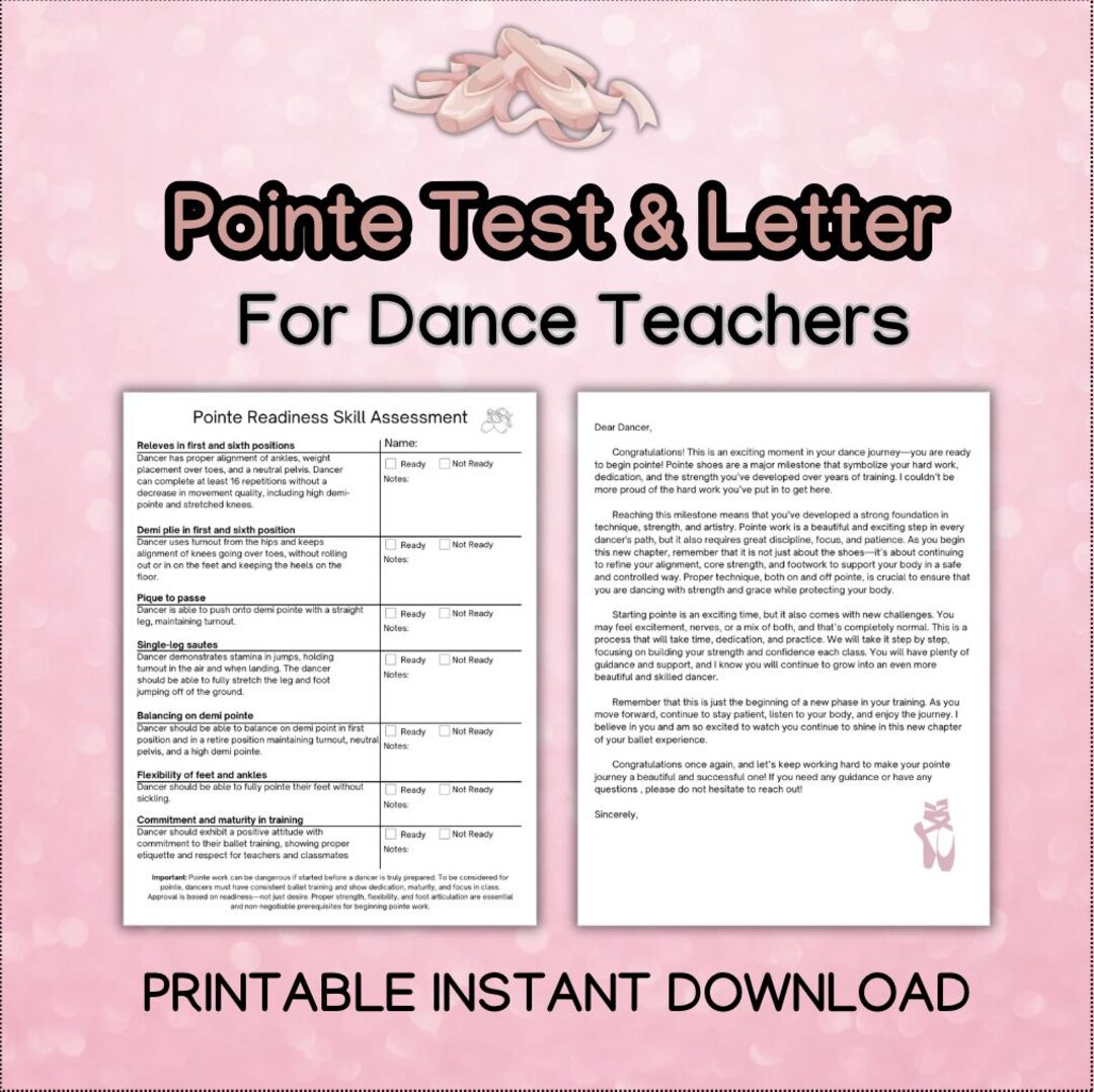 Pointe Test Pre-pointe Letter for Dance Teachers Ballet Assessment - Etsy