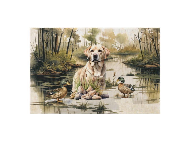Watercolor Yellow Labrador Retriever, Mallard Duck, Welcome Doormat ...