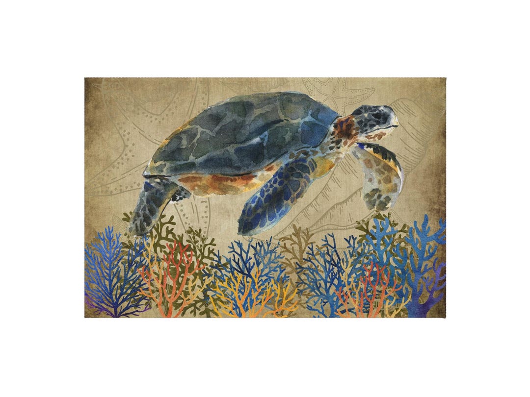 Sea Turtle Rug, Seaturtle Rug, Turtle Rug, Beach Rug, Welcome Rug ...