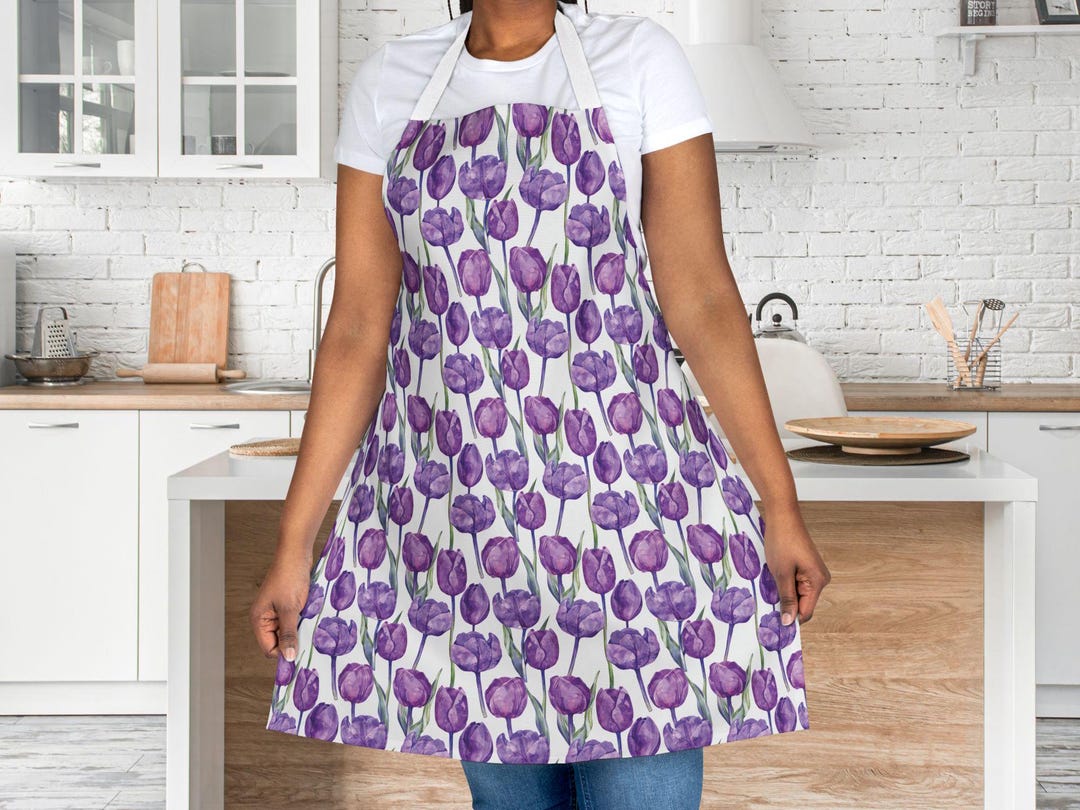Purple Tulip Floral Apron, Summer Apron, Spring Apron, Flower Apron ...