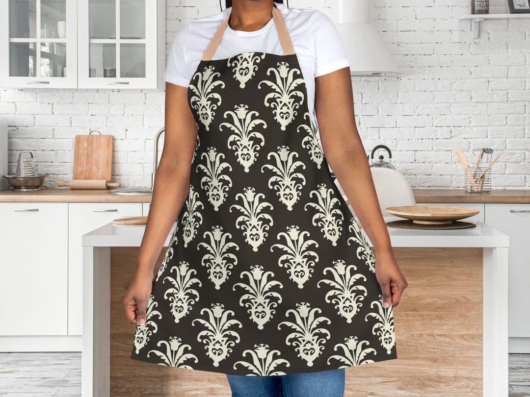 Dark Chocolate Damask Apron, Summer Apron, Spring Apron, Cooking Apron ...