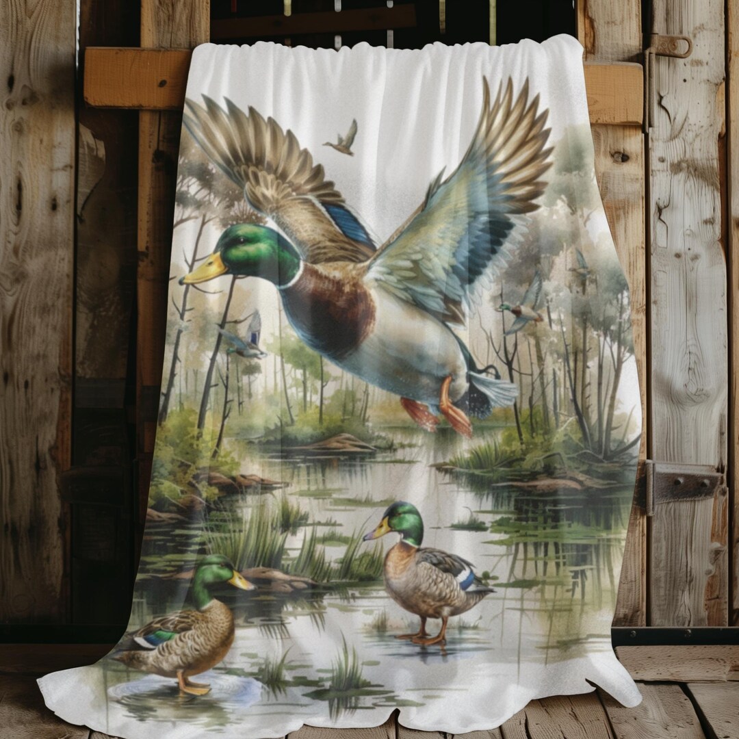 Watercolor Mallard Duck Blanket, Duck Hunting Blanket, Outdoors Blanket ...