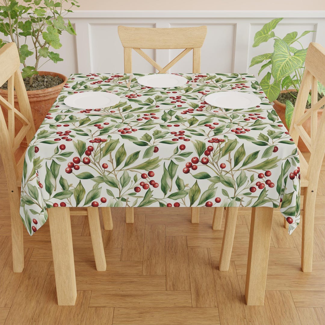 Holly Berry Christmas Tree Tablecloth, Christmas Decor, Winter ...