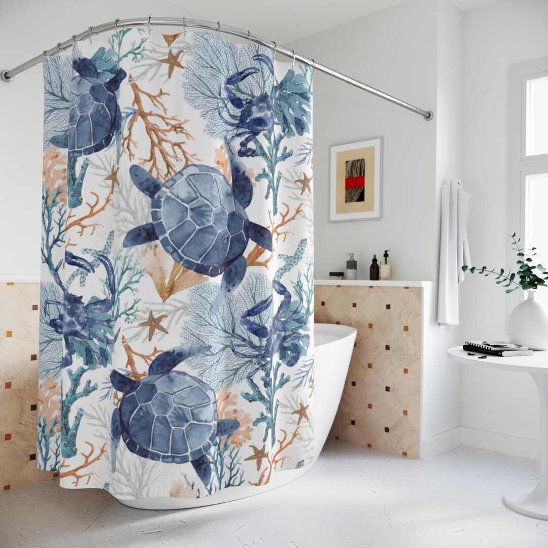Sea Turtle Shower Curtain, Coastal Shower Curtain, Bath Curtain, Shower ...