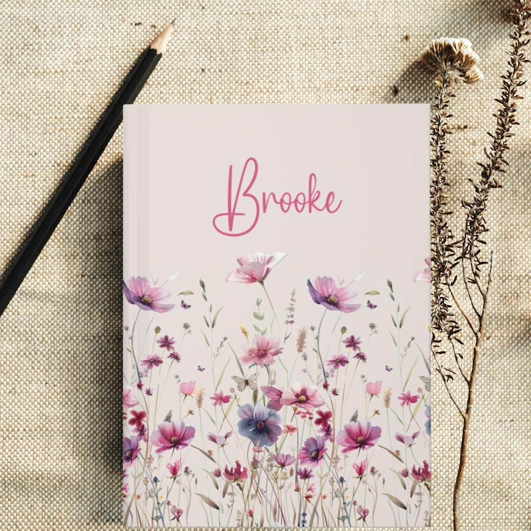 Journal, Personalized Journal, Custom Name Journal, Wildflower Journal ...