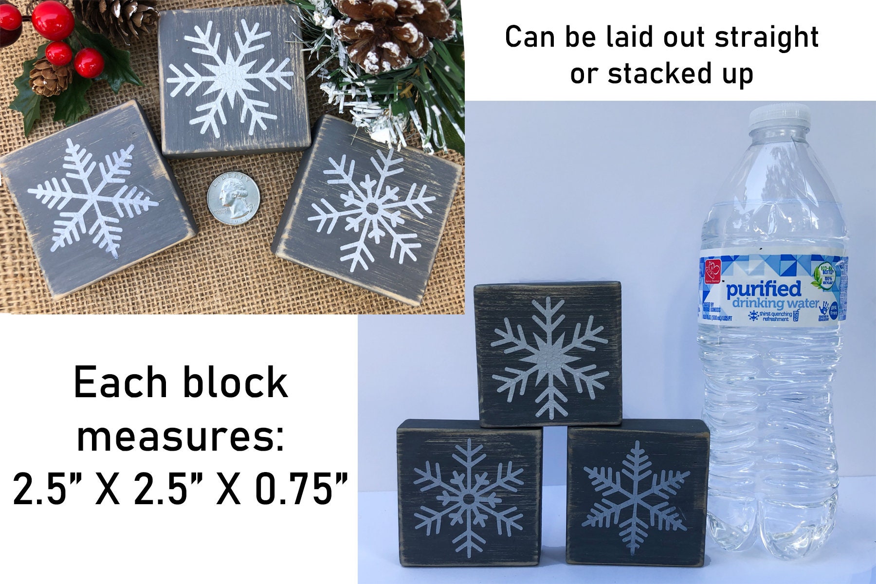 Rustic Farmhouse Snowflake Mini Wood Blocks Set of 3 - Etsy