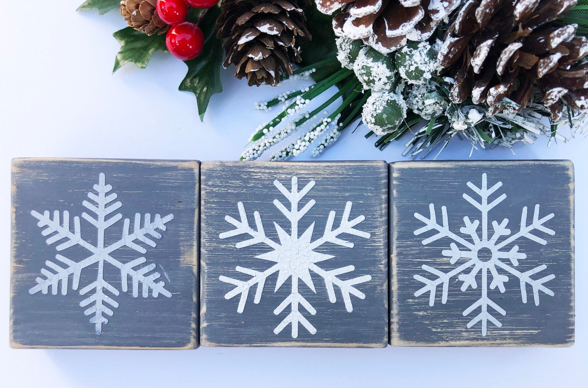 Rustic Farmhouse Snowflake Mini Wood Blocks Set of 3 - Etsy