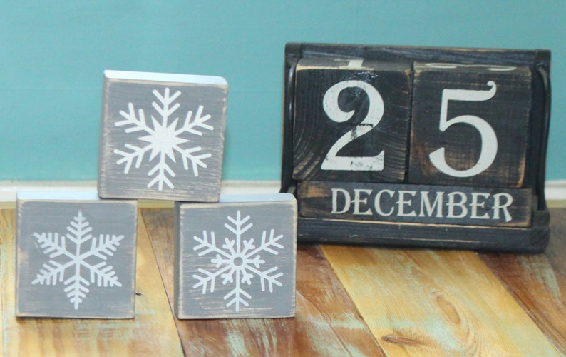 Rustic Farmhouse Snowflake Mini Wood Blocks Set of 3 - Etsy