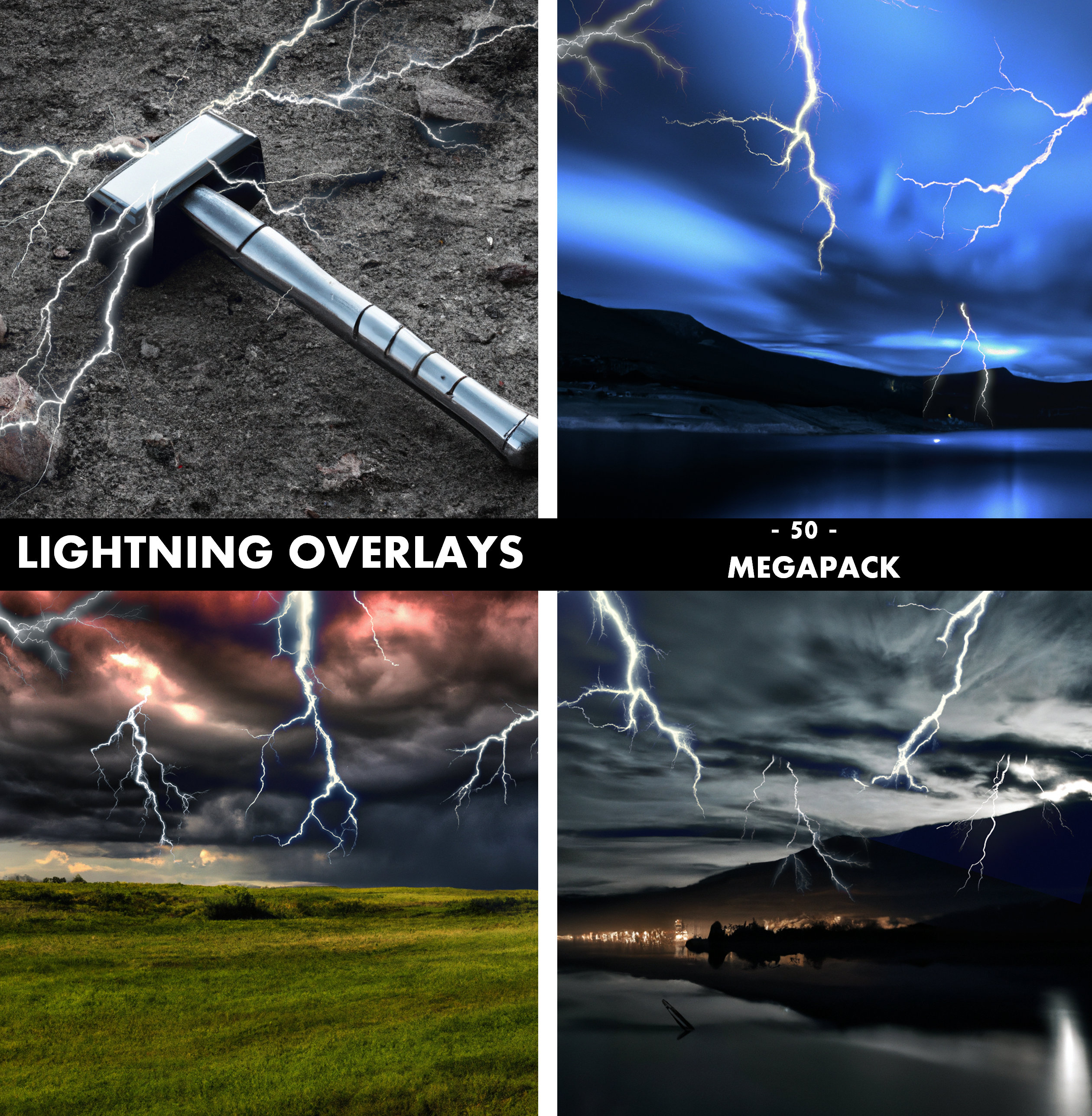 Lightning Overlays (50 PNG), Realistic, Easy to Use, DIGITAL DOWNLOAD ...