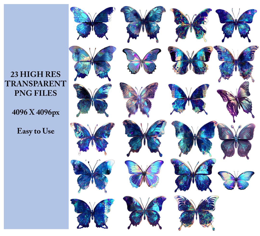 Holographic Butterflies | (23) PNG Transparent Images | Digital Wall ...