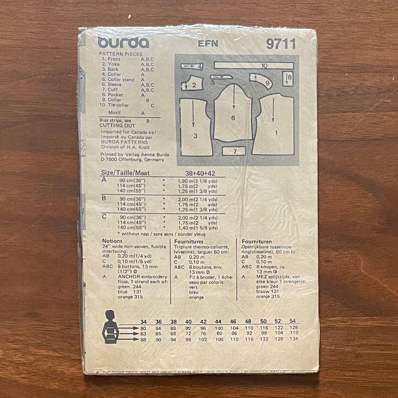 RARE Vintage Sewing Pattern 1970s Burda 9711 : Misses Set of Blouses ...