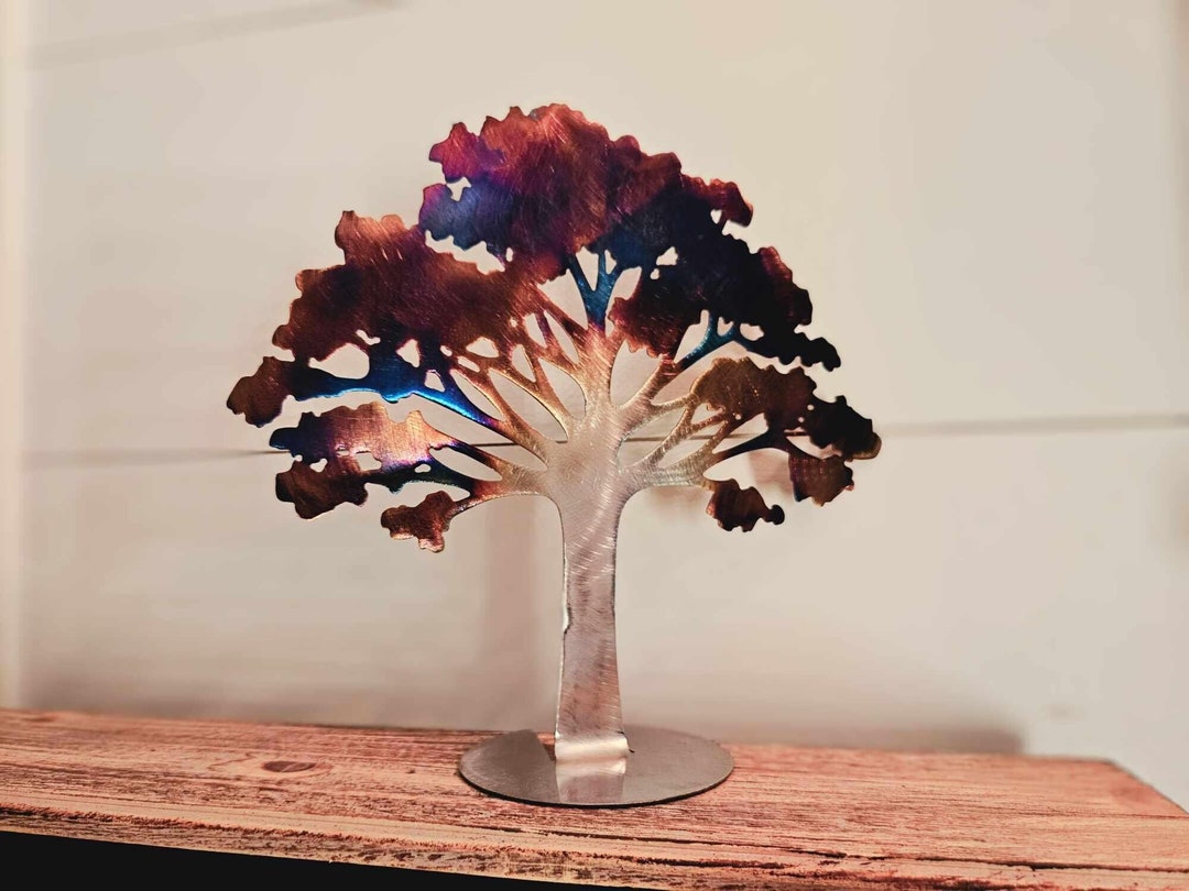Heat Treated Metal Oak Tree Stand | Rustic Metal Art | Metal Home Decor ...