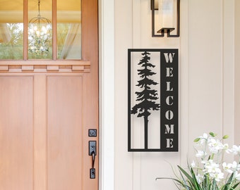 Metal Welcome Sign, Pine Tree Welcome Sign, Rustic Welcome Sign, Cabin ...