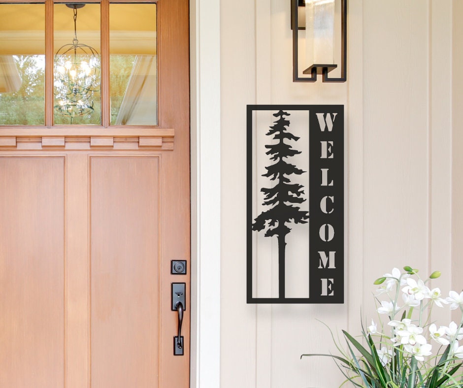 Pine Tree "welcome" Metal Sign | Custom Metal Sign | Metal Wall Art ...