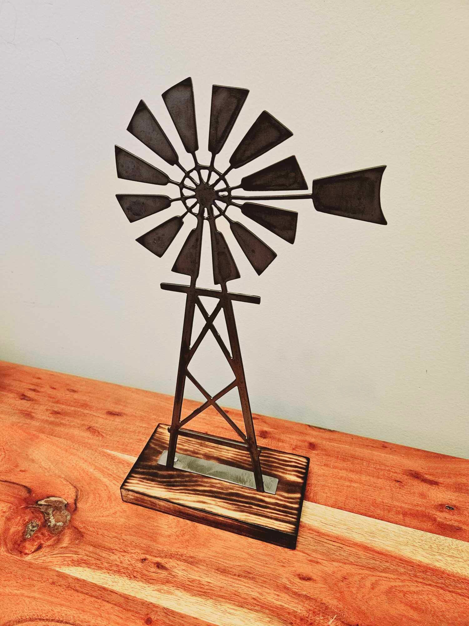 Wire Brushed Rustic Metal Windmill Stand | Metal Art | Metal Home Decor ...