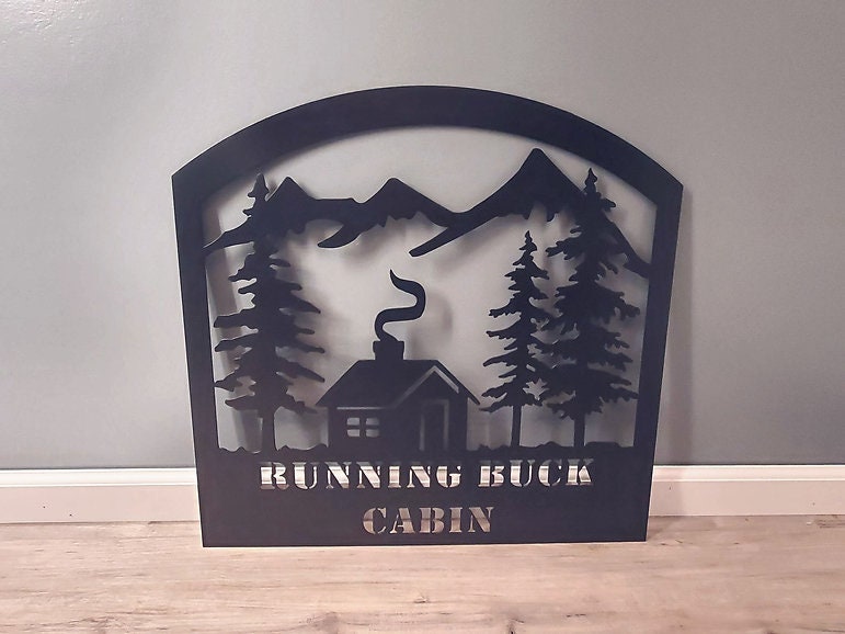 Personalized Rustic Cabin With Mountains Metal Sign | Custom Metal Sign ...