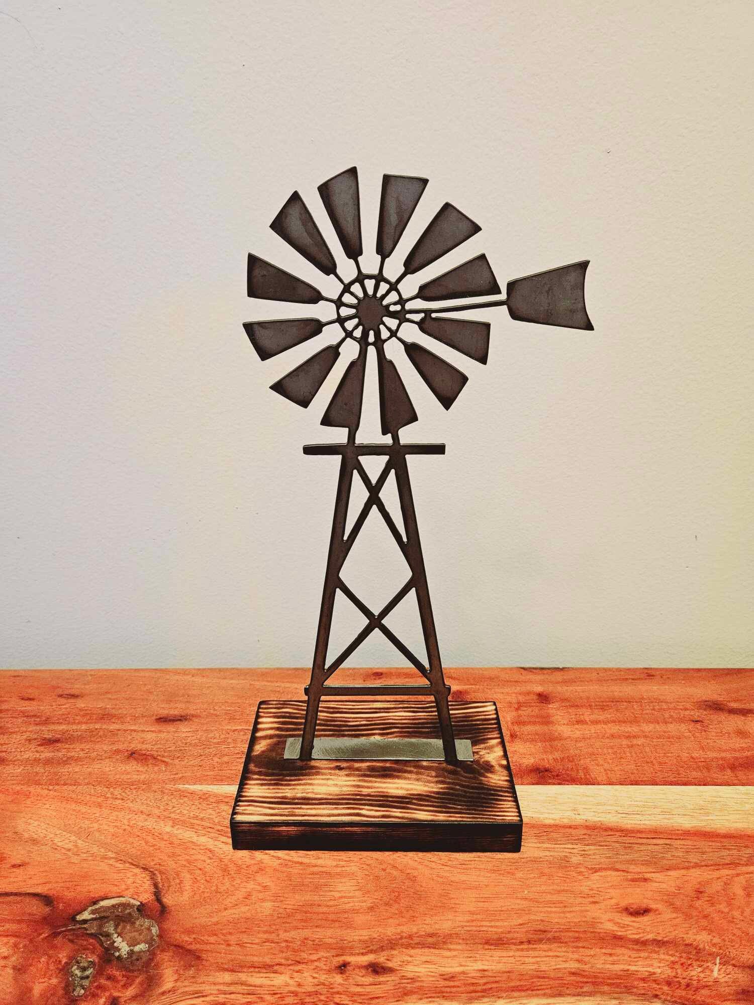 Wire Brushed Rustic Metal Windmill Stand | Metal Art | Metal Home Decor ...