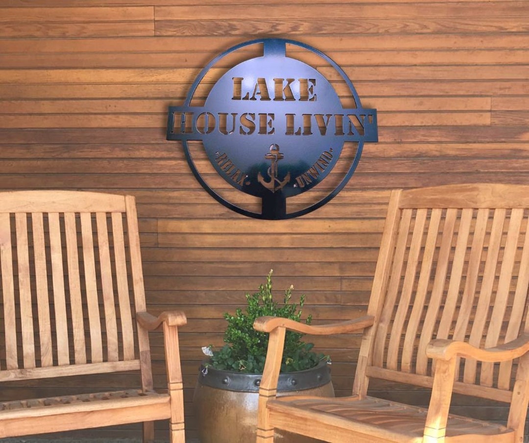 Lake House Livin' Anchor Metal Sign | Lake House Decor | Metal Wall ...