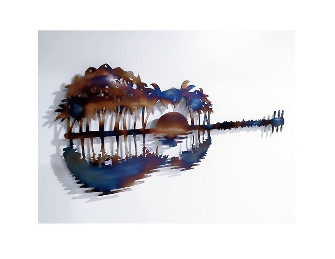 Abstract Sunset Mirror Guitar Metal Sign | Custom Metal Sign ...