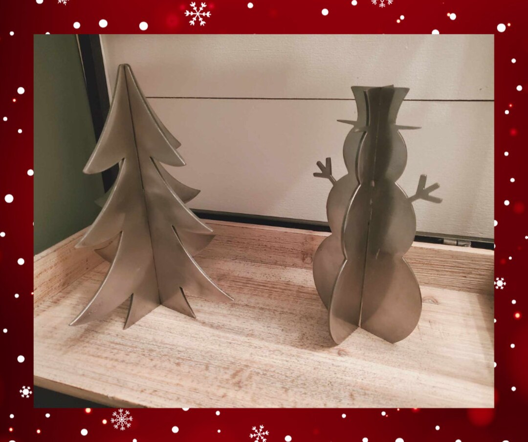 Rustic 3-dimensional Metal Tree/snowman | Metal Art | Metal Christmas ...
