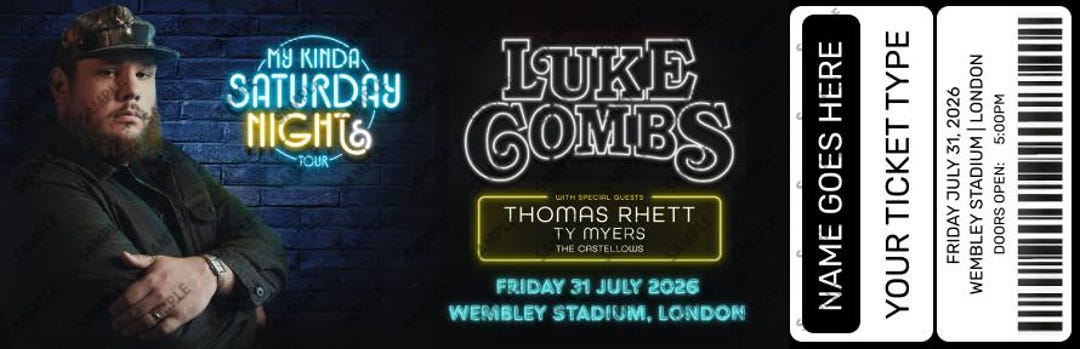 Custom Luke Combs Concert Ticket Template, Custom Concert Ticket ...