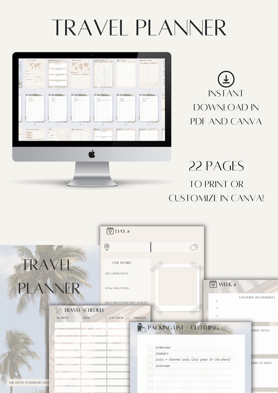 Editable Travel Planner Template | Travelers Notebook | Aesthetic ...