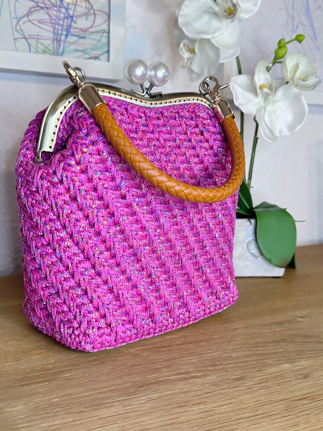 Handbag With Kiss Clasp Kiss Clasp Clutch Pink With Lurex - Etsy