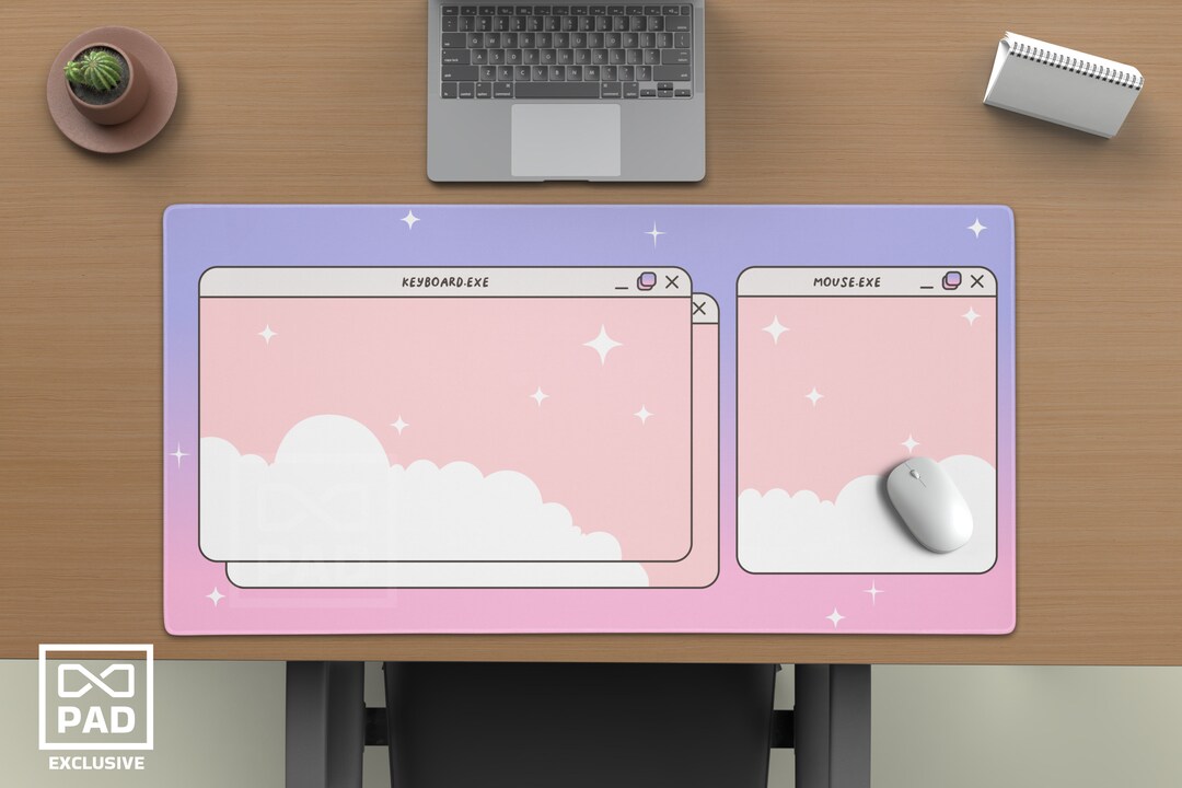 Kawaii Pastel Pink OS Desk Pad Cute Pink Pastel Clouds Mousepad ...