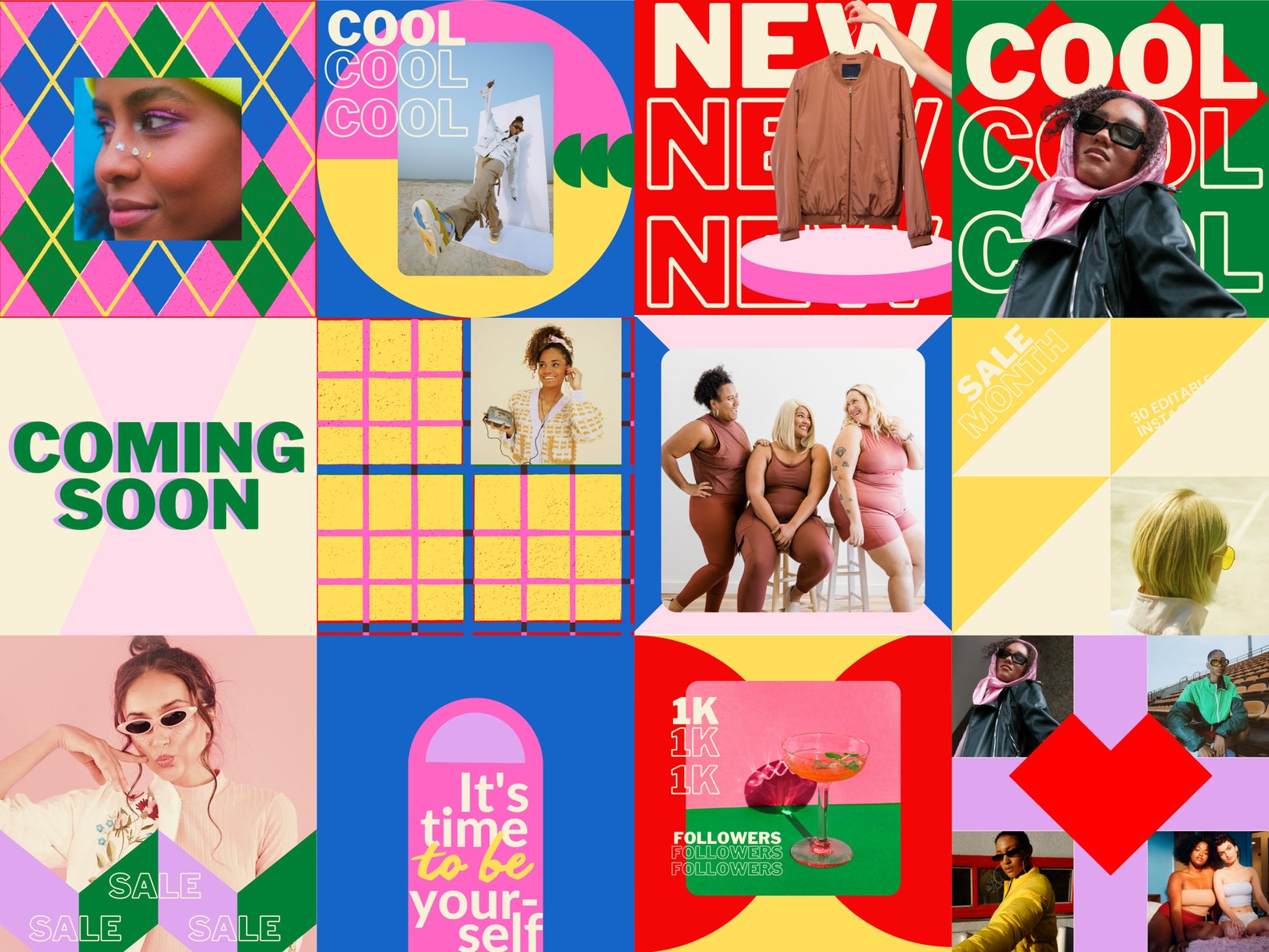BOLD & FUN Instagram POST Templates for Canva, Colorful Bright Branding ...