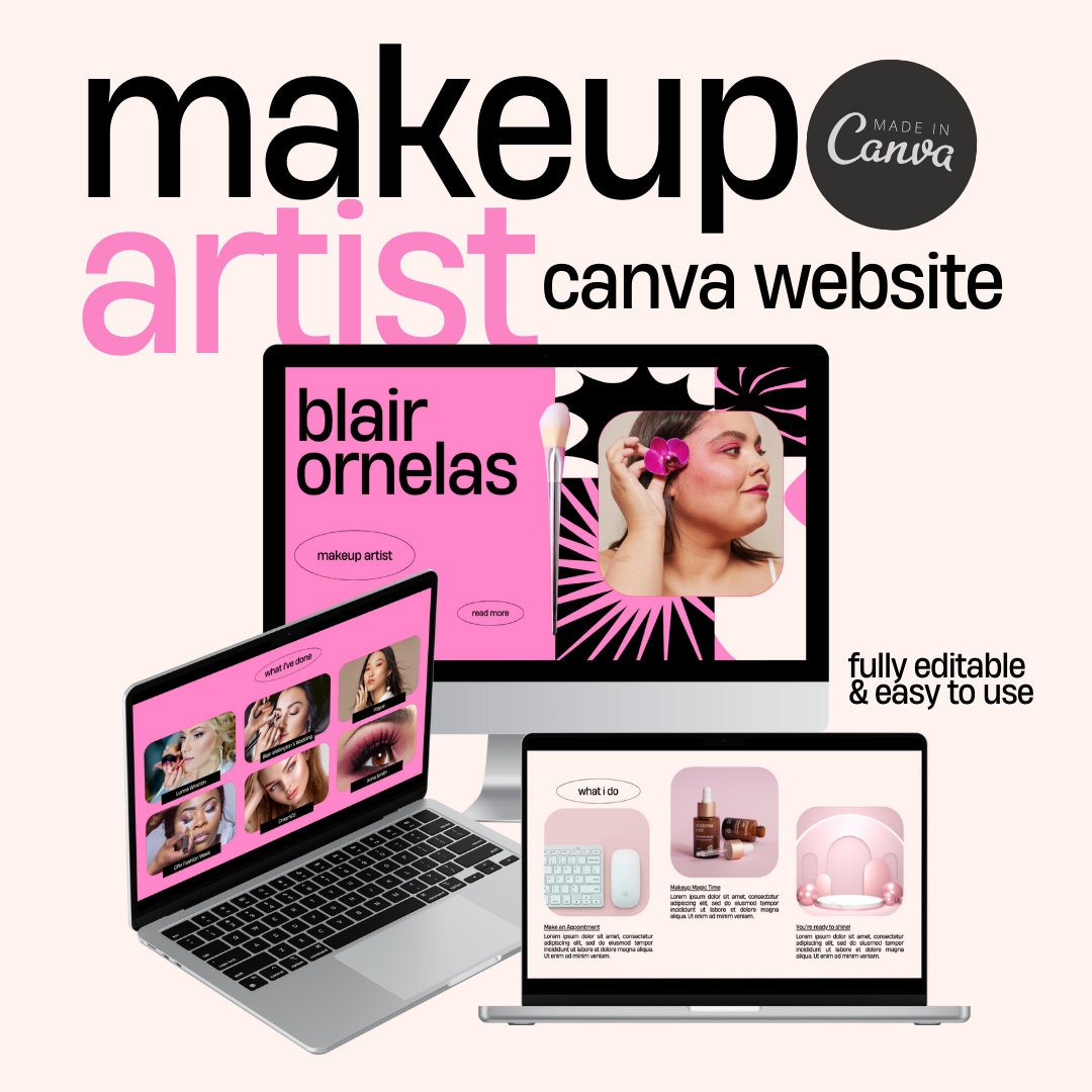 Canva Website Template for Makeup Artist, Beauty Specialist, PMU Artist Canva Website Page ...