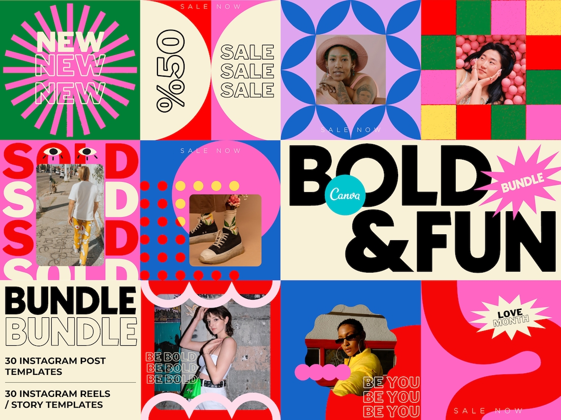 BOLD & FUN BUNDLE Instagram Post Story Reels Templates for Canva ...