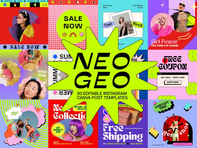 Neo Geo Instagram Post Templates, Bold and Colorful Mid Century Modern ...