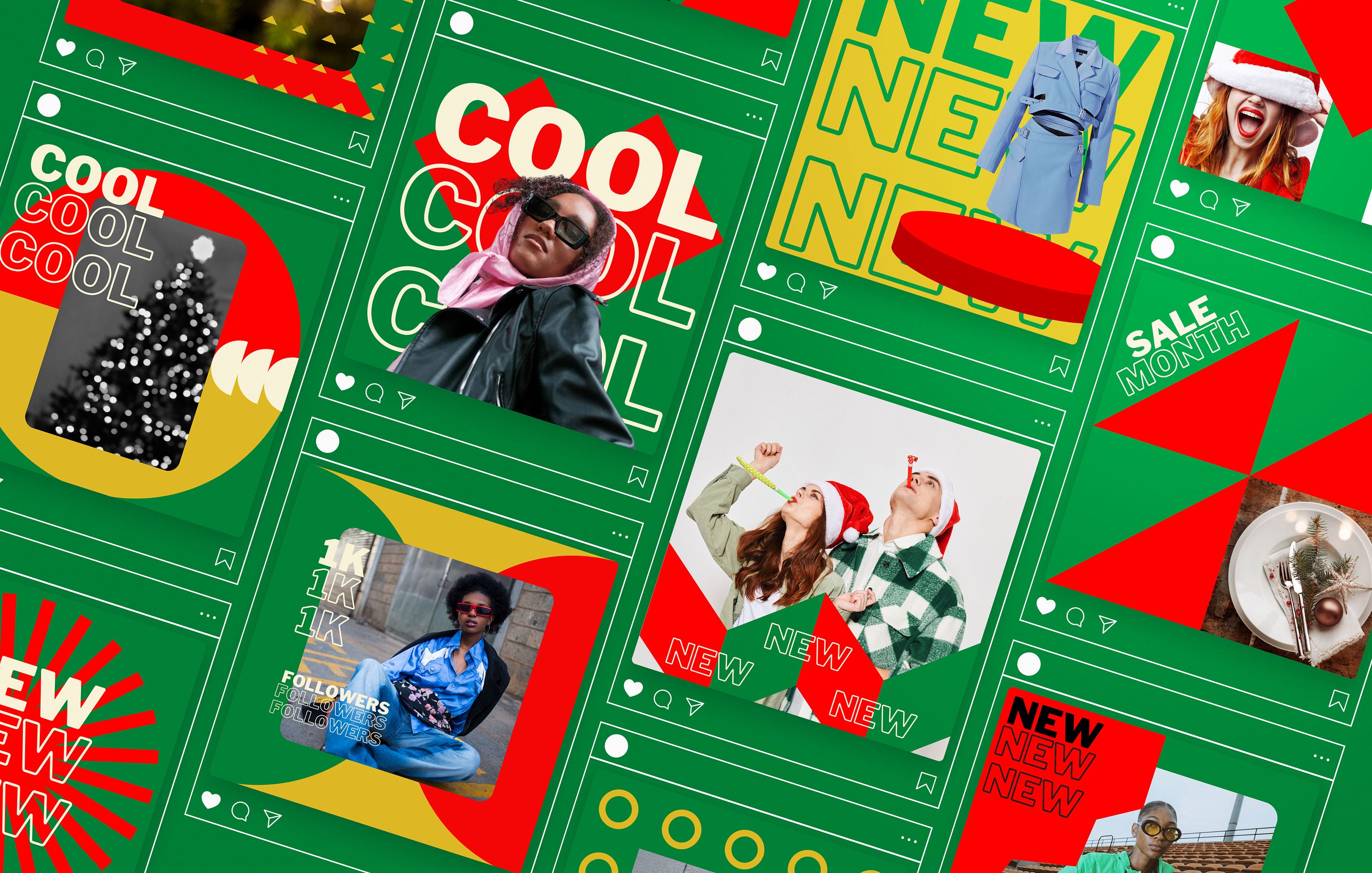 BOLD & FUN Christmas Instagram POST Templates for Canva, Bright ...