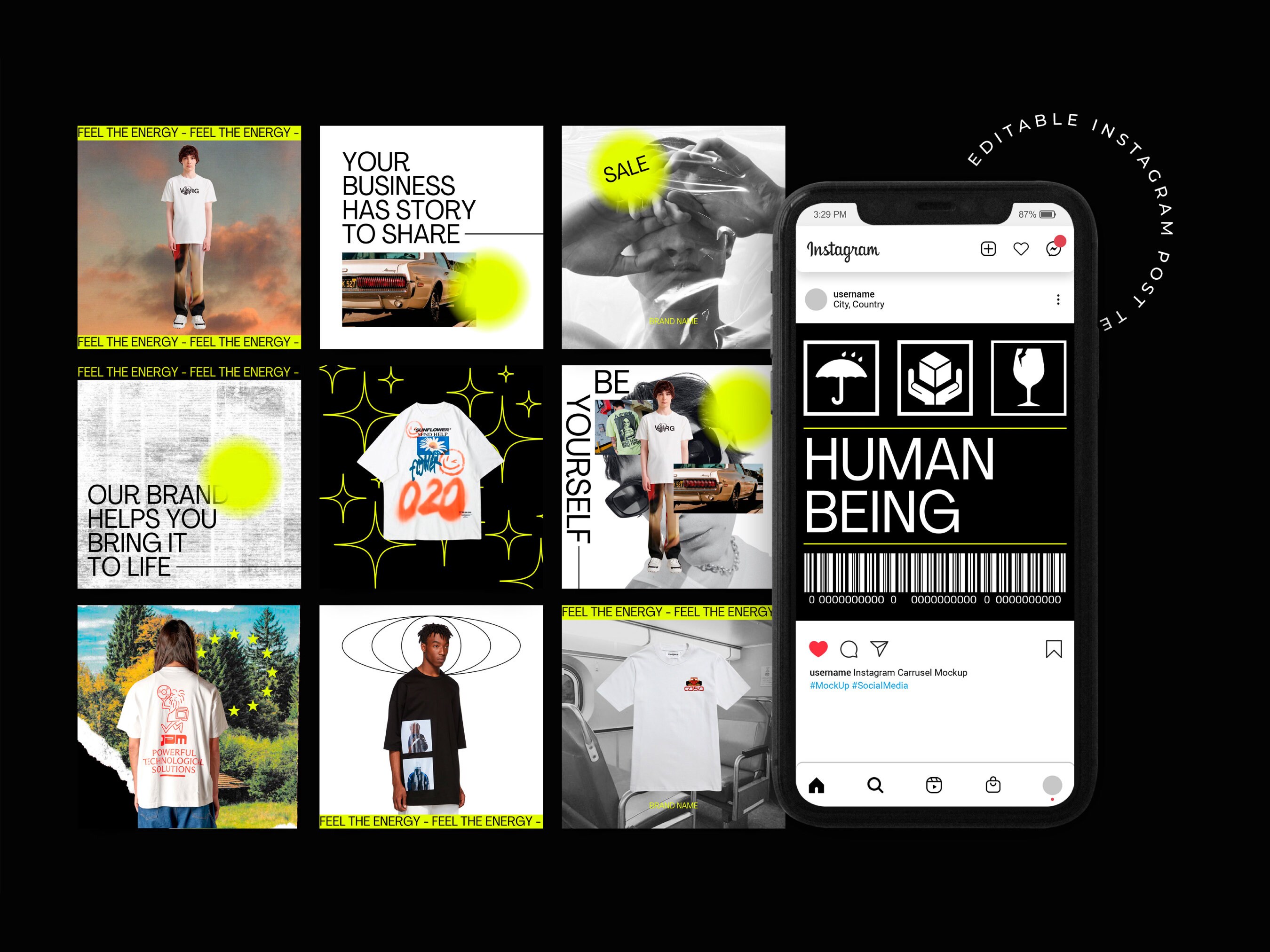 BOLD AESTHETIC COOL Instagram Post Template, Canva Editable, Bright Branding, Abstract Digital ...