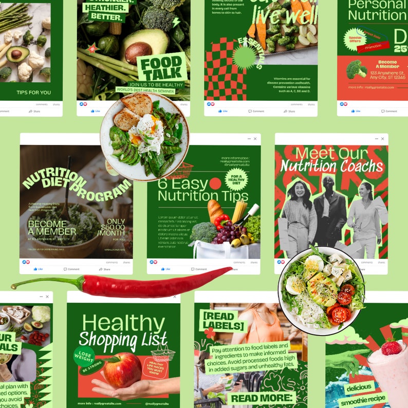 Bold Health & Nutrition Instagram Post Templates Health and Wellbeing ...
