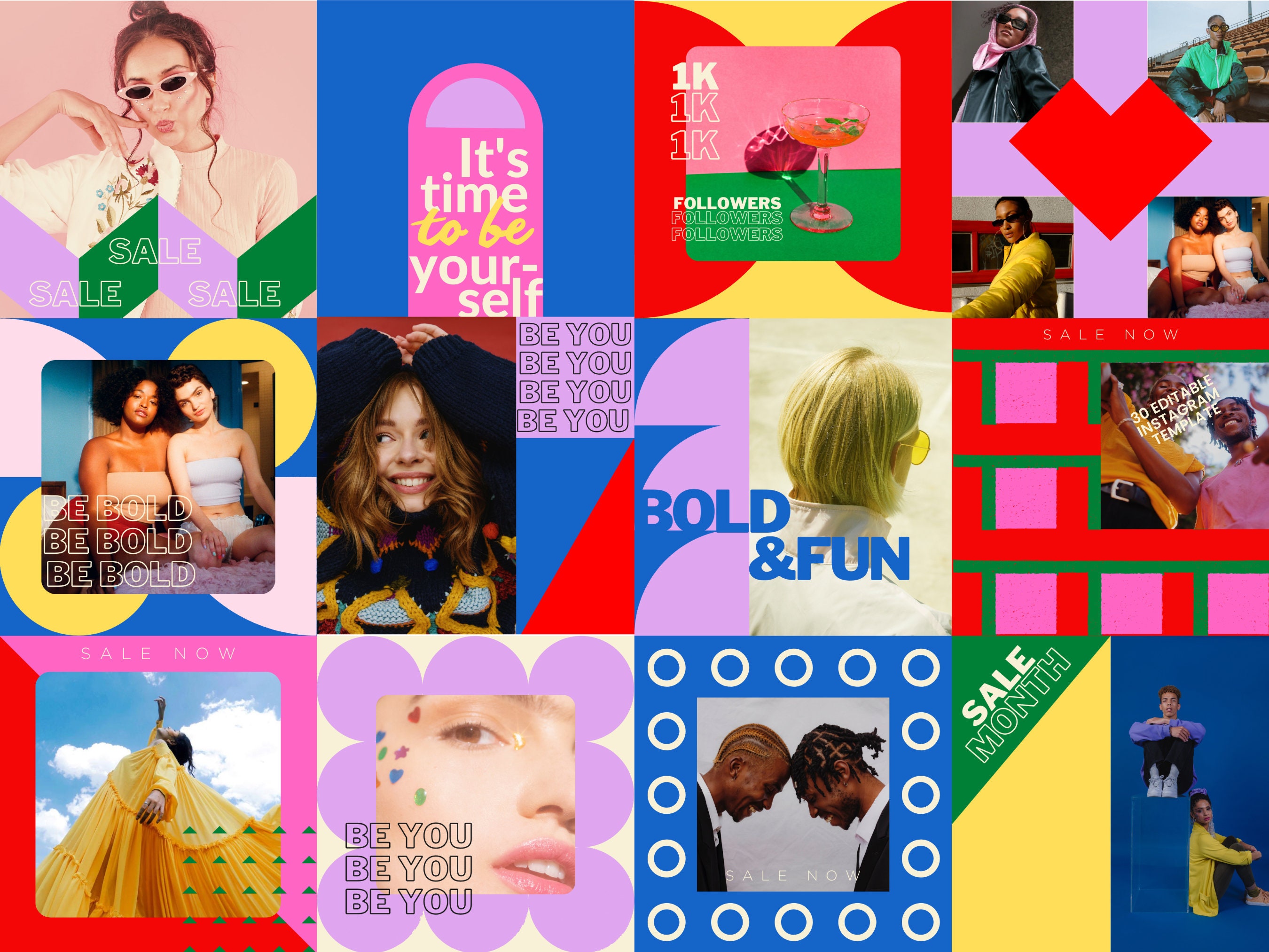 BOLD & FUN Instagram Post Templates for Canva | Colorful Social Media ...