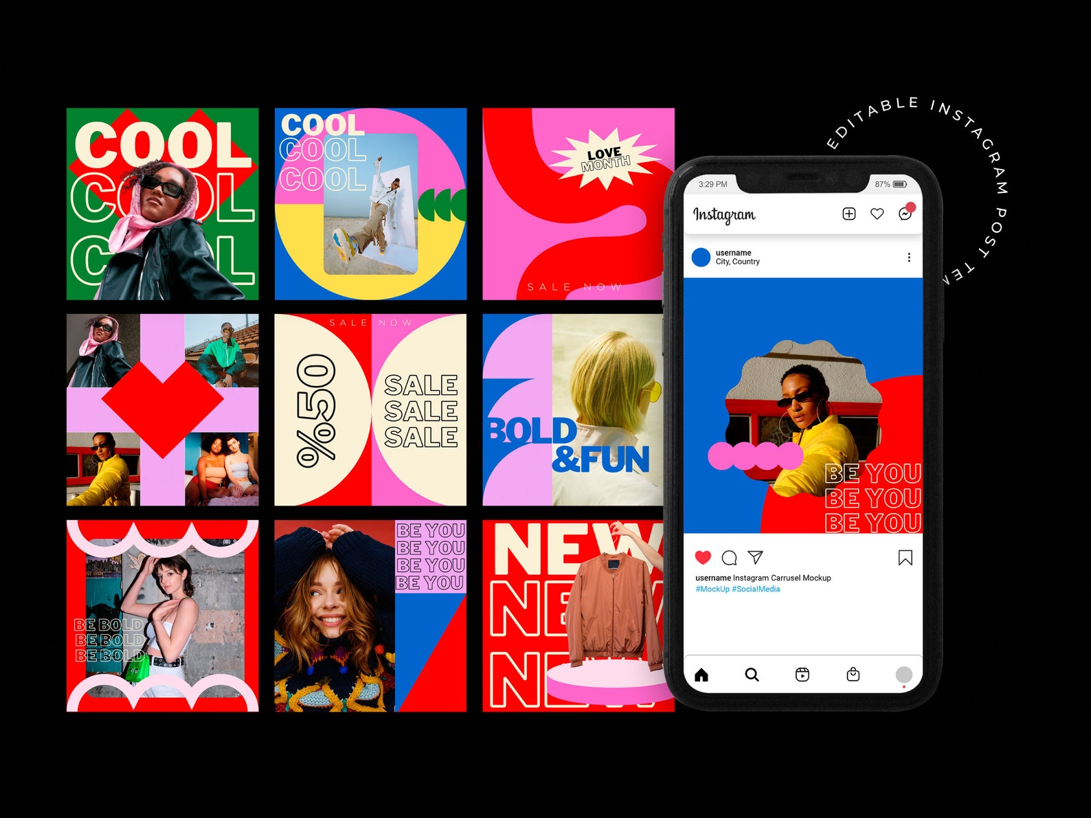 BOLD & FUN Instagram Post Templates for Canva | Colorful Social Media ...