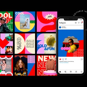 BOLD & FUN Instagram POST Templates for Canva, Colorful Bright Branding ...