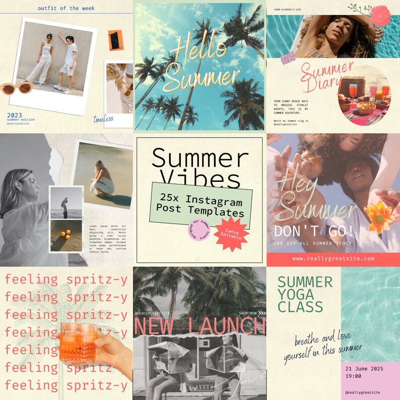 Summer Social Media Templates for Canva | Summer Instagram Templates ...