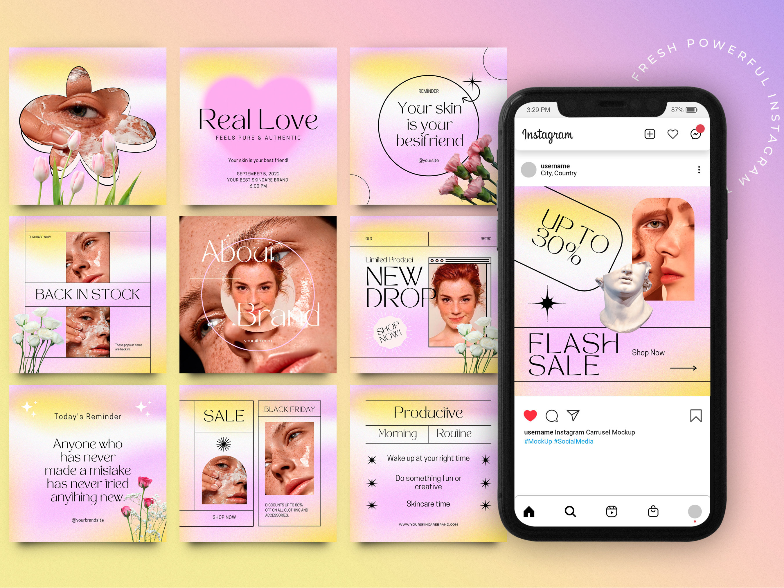 FRESH BOLD Instagram POST Templates for Canva, Bright Branding ...